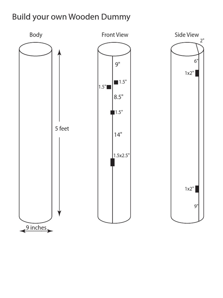Build Your Own Wooden Dummy: Body Front View Side View | PDF | Angle ...