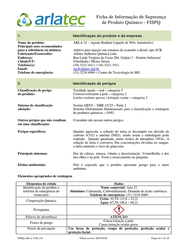 ARLATEC FISPQ Ficha de Informacao de Seguranca de Produto Quimico | PDF ...