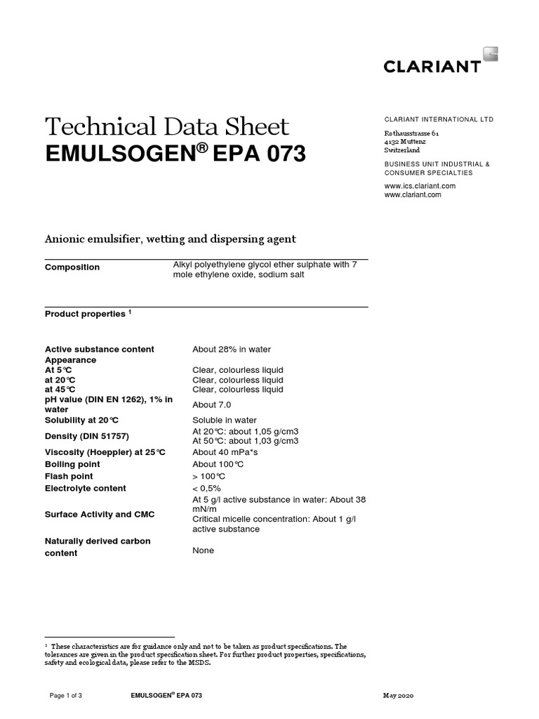TDS Emulsogen EPA 073 English | PDF | Emulsion | Applied And ...