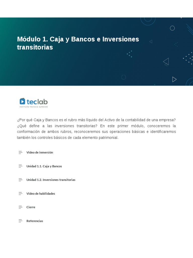 Módulo 1. Caja y Bancos e Inversiones Transitorias - 0:31 | PDF | Compartir (Finanzas ...