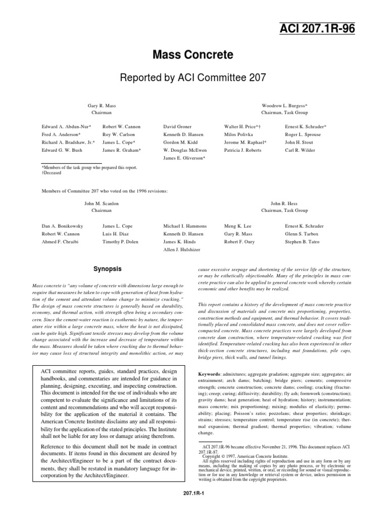 Aci 207.1 | PDF | Concrete | Cement