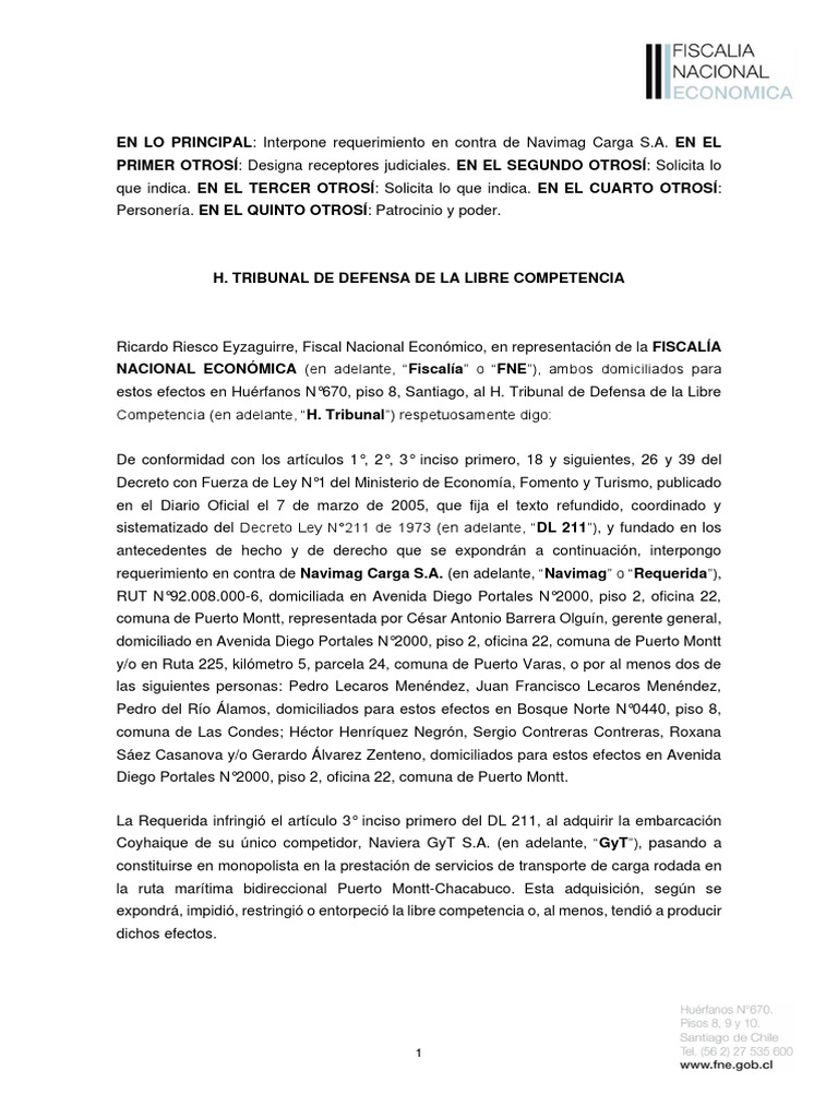 Requerimiento Al TDLC Final | PDF | Monopolio | Mercado (economía)