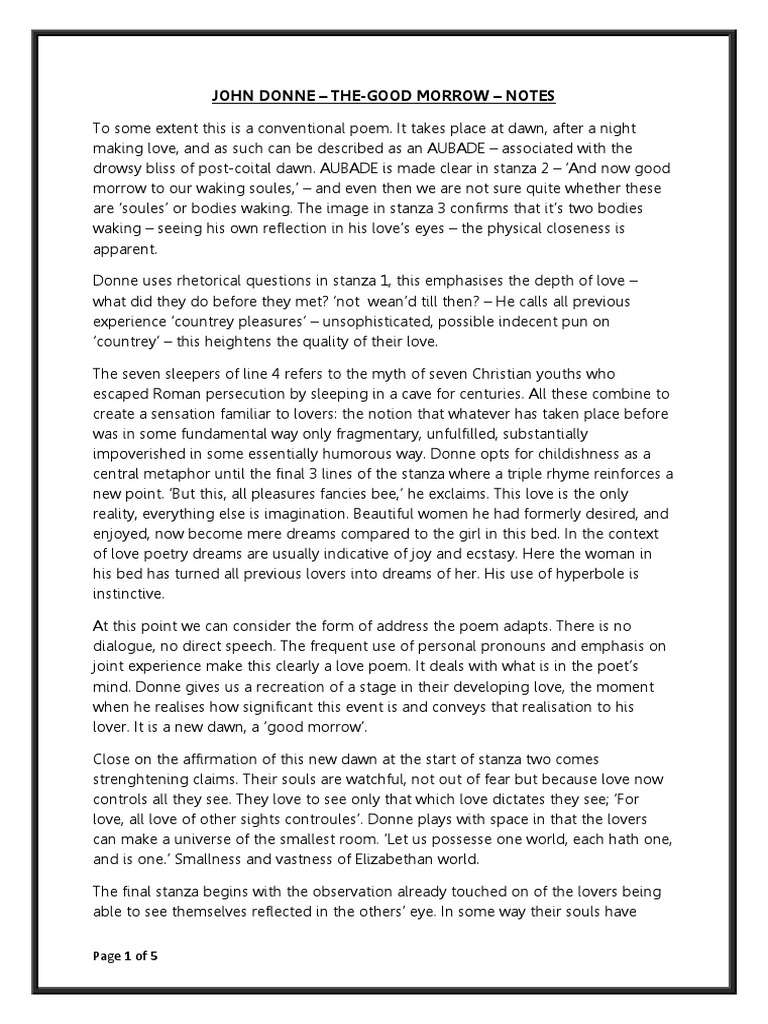 John Donne - The-Good Morrow - Notes | PDF