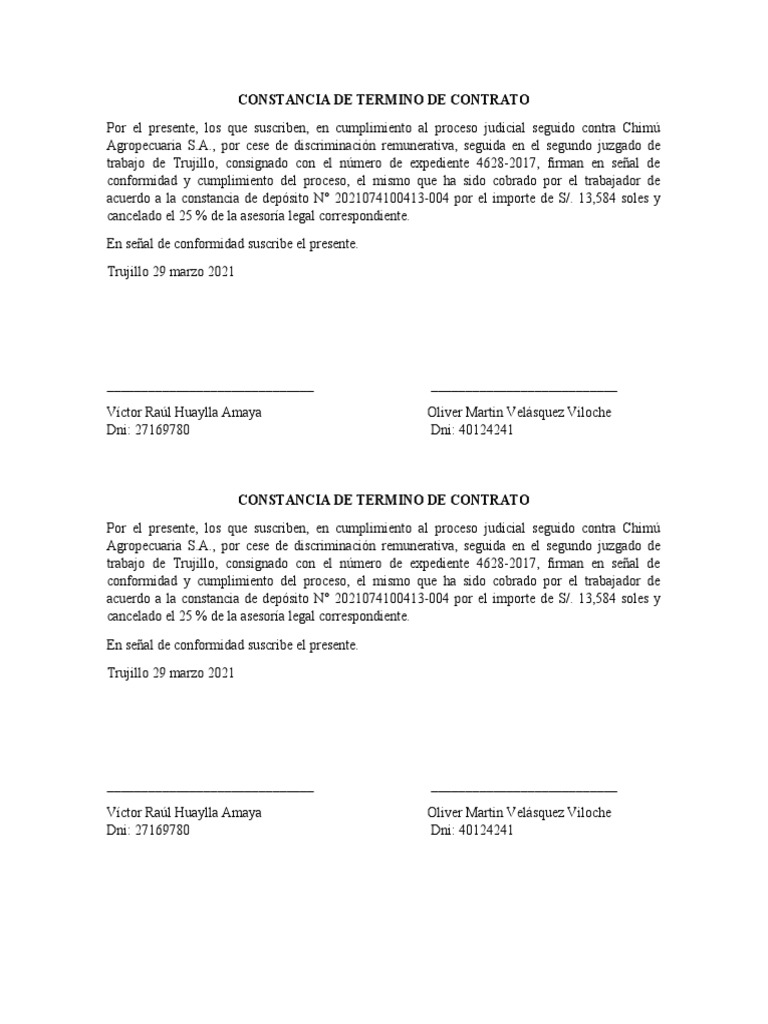 Constancia de Termino de Contrato | PDF