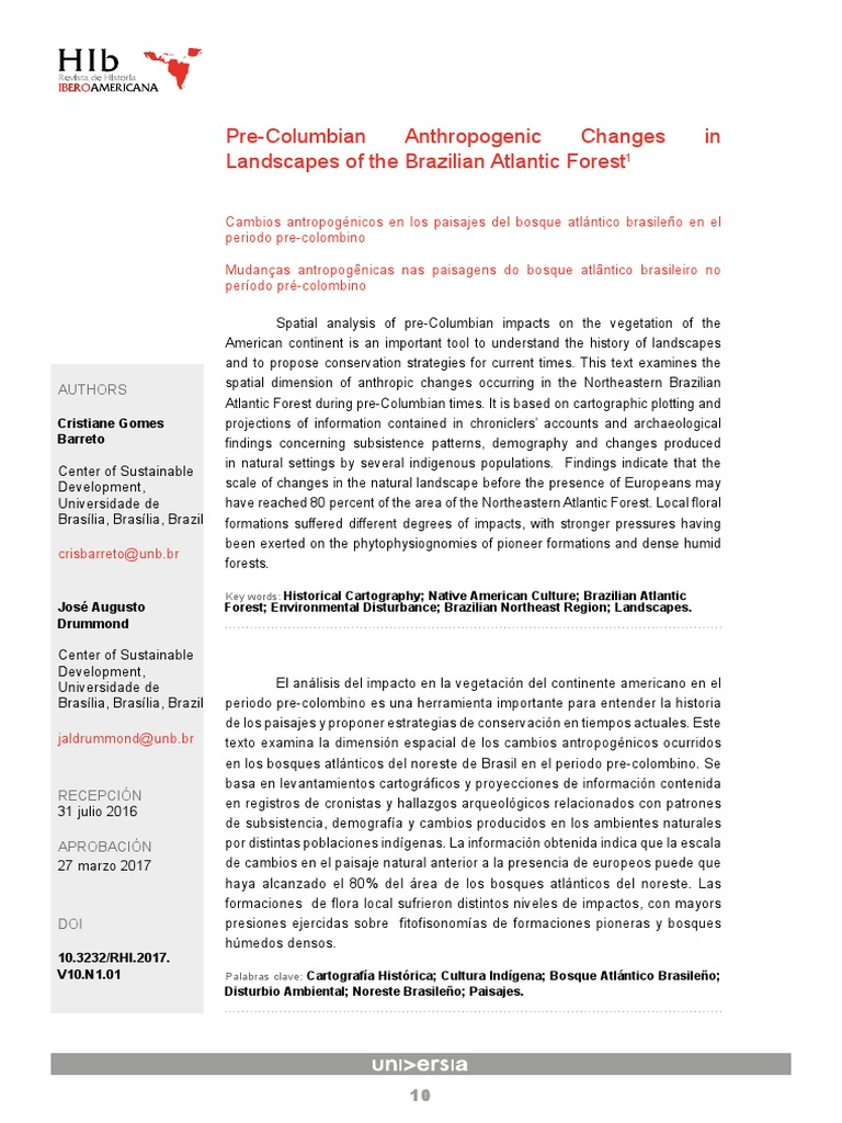 Pre Columbian Anthropogenic Changes in Landscapes of The Brazil | PDF ...