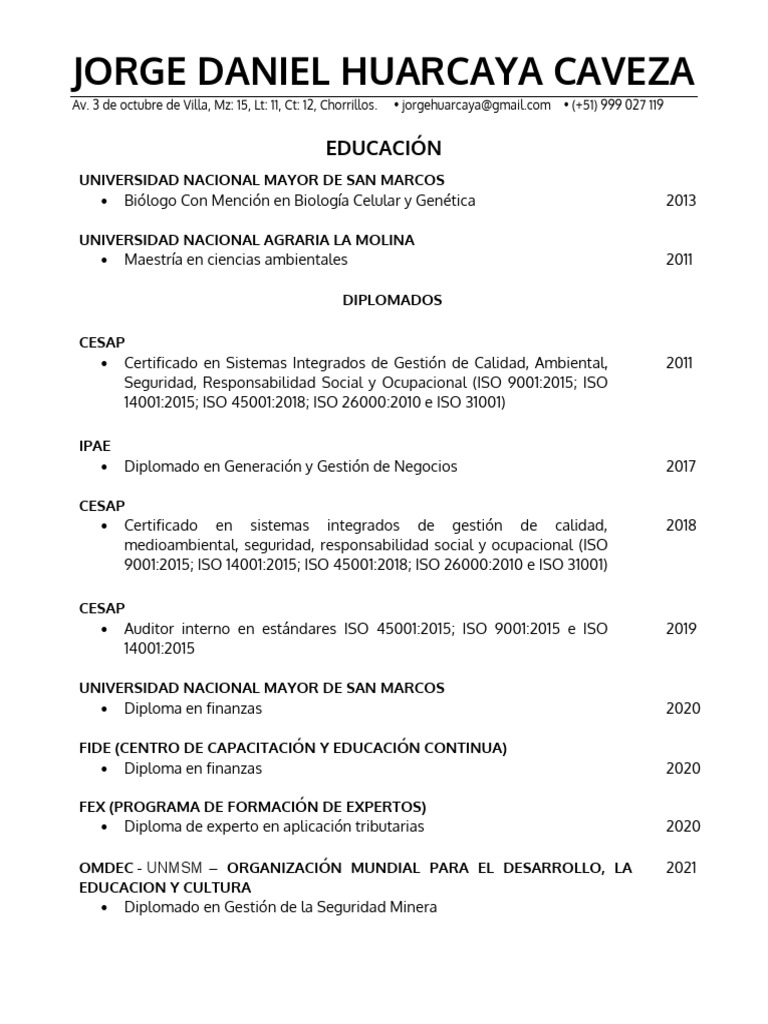 Expediente - Auditor Mintra - Jorge Daniel Huarcaya Caveza | PDF ...