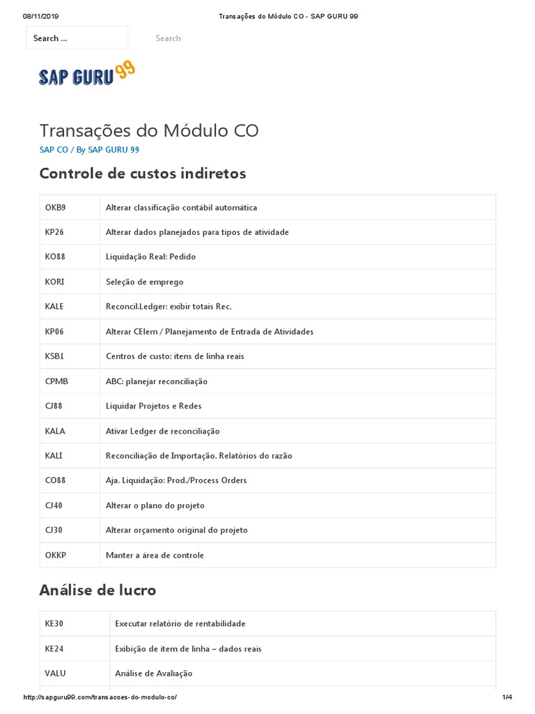 Transações Do Módulo CO - SAP GURU 99 | PDF | Economias | Business