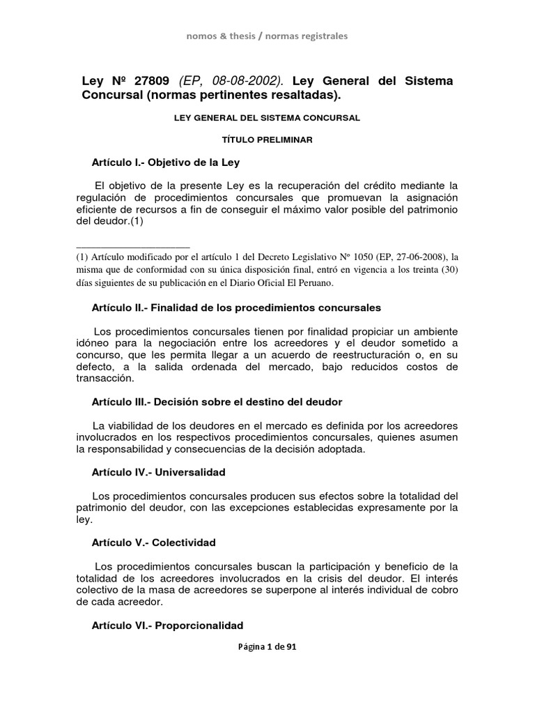 Ley 27809 | PDF | Liquidación | Bancarrota