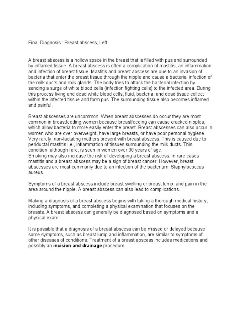 Breast Abscess Diagnosis Guide | PDF | Social Science