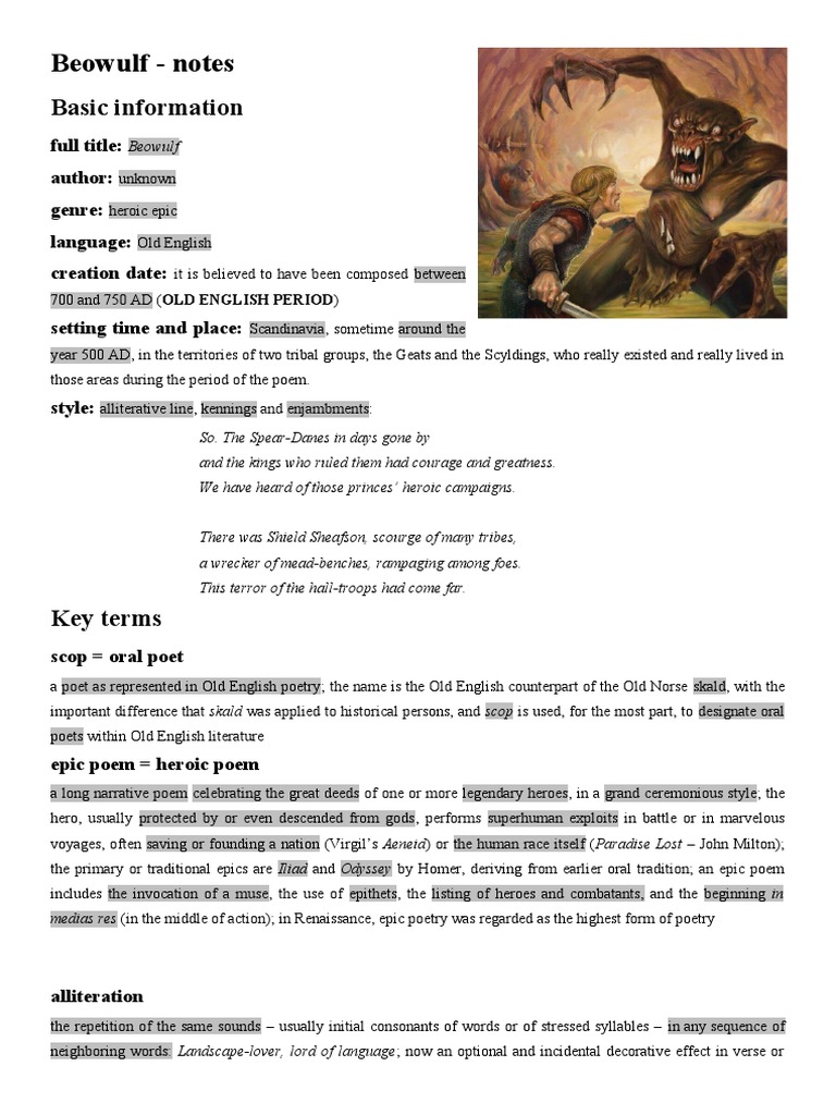 Beowulf - Epic Poem Summary | PDF | Beowulf | Epic Poetry