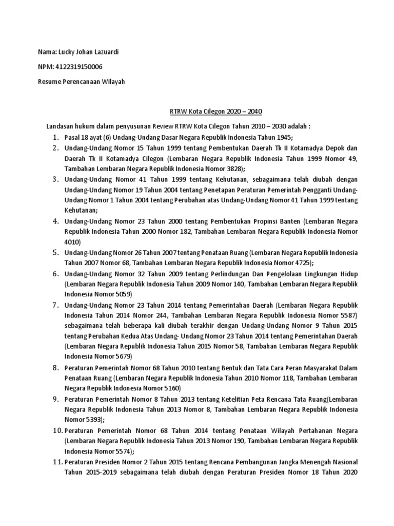 Lucky Johan - 4122319150006 - Resume RTRW Kota Cilegon | PDF | Sains & Matematika