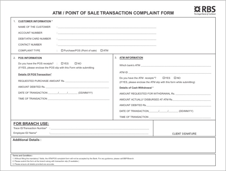 ATM/POS Transaction Complaint Form | PDF | Automated Teller Machine ...