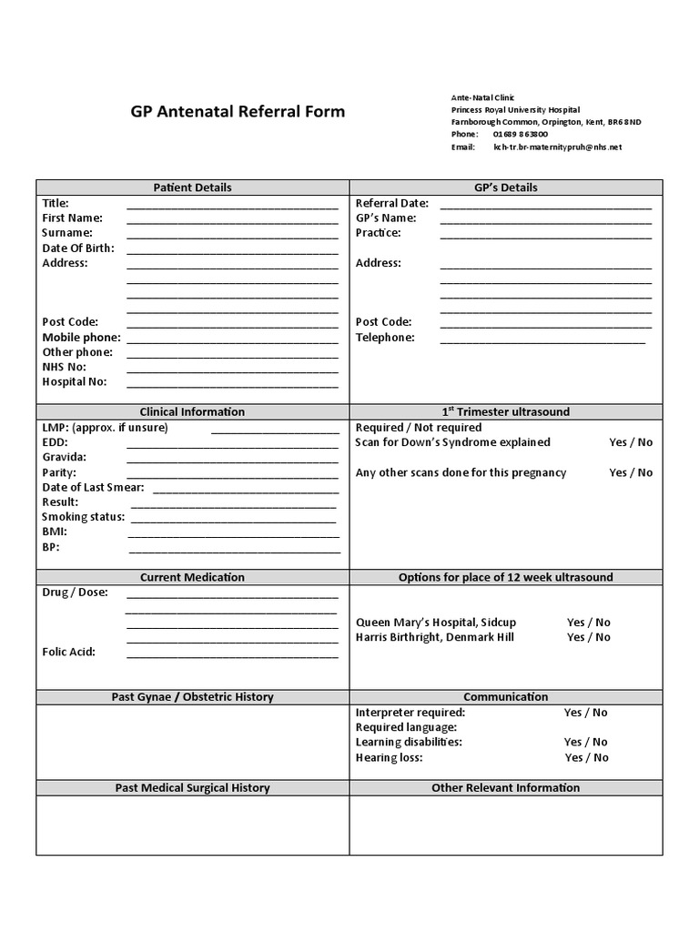 Antenatal Referral Form Details | PDF | Obstetrics | Midwife