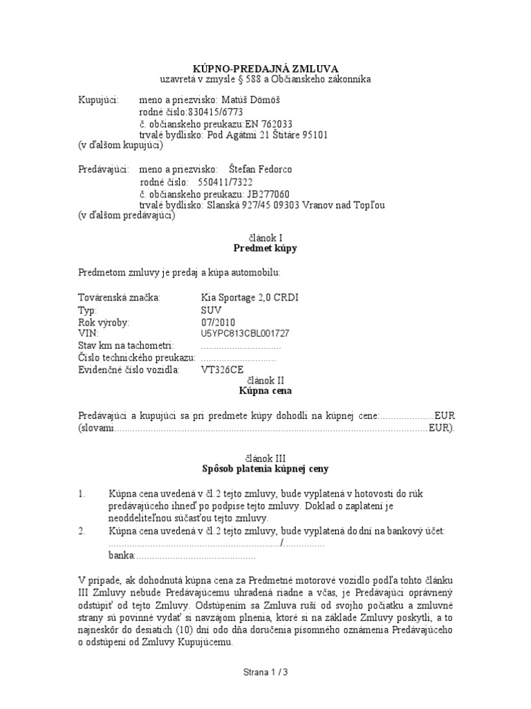 Kupno Predajna Zmluva | PDF
