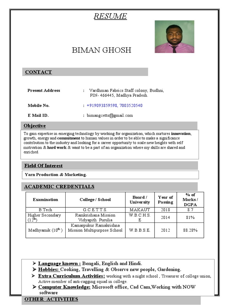 Biman CV | PDF | Textiles