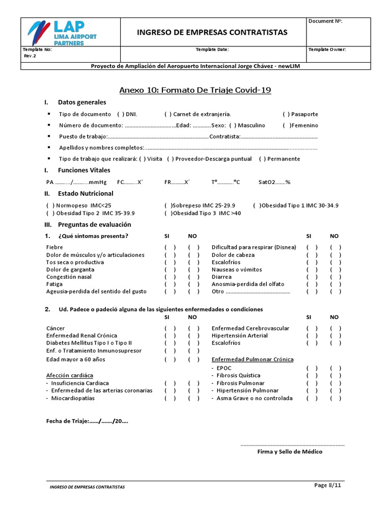 Anexo 10 Formato de Triaje Covid-19 | PDF | Hipertensión | Condicion ...