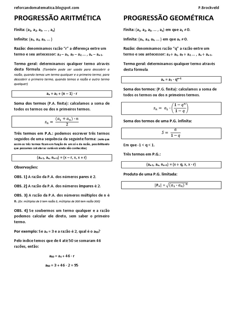 Pa e PG - Resumo | PDF | Matemática | Analise matemática