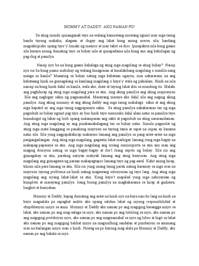Filipino Essay About Being Thankful at Parents. | PDF