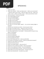 Speaking Questions A2 | PDF