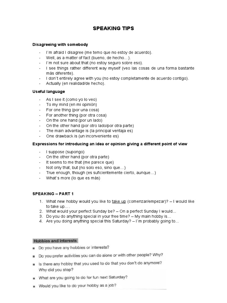 Speaking Tips Level B1-B2 | PDF