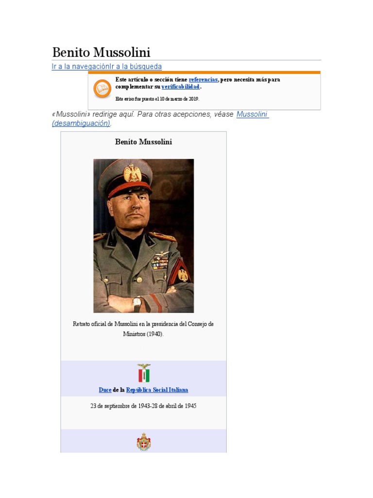 Benito Mussolini: Dictador Italiano y Fascismo | PDF | Benito Mussolini ...