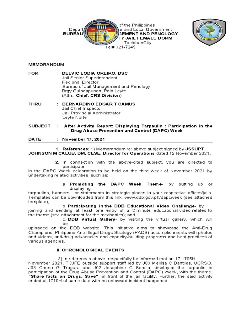 AAR Hanging of Tarpauline Drug Abuse Prevention and Control (DAPC) Week ...