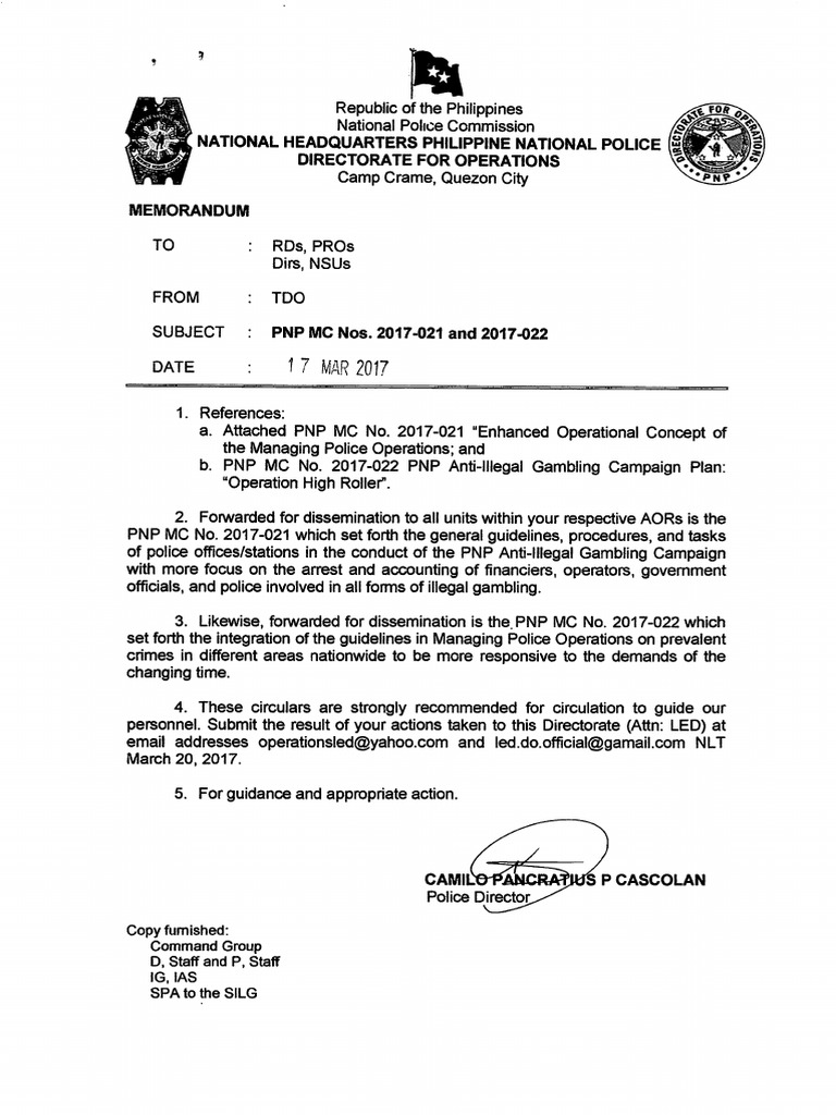 PNP MC Nos. 2017 - 021 and 2017 - 022 | PDF