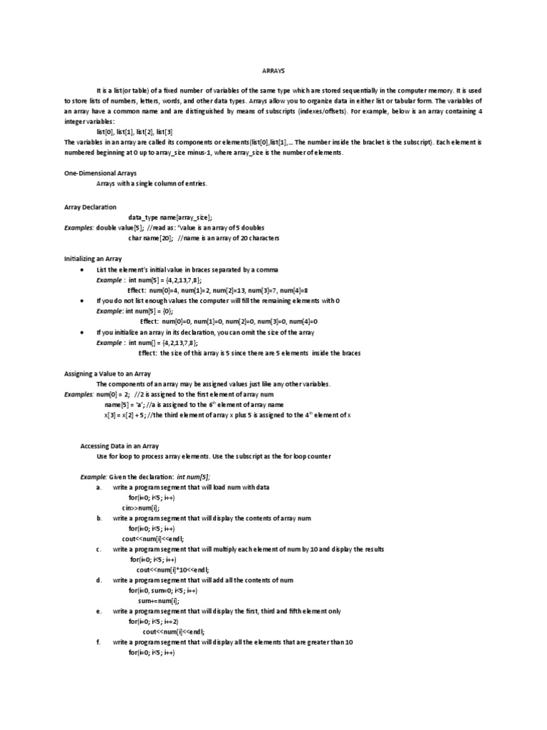 One Dimensional Arrays Th Th Pdf Computing And Information Technology Array Data Structure