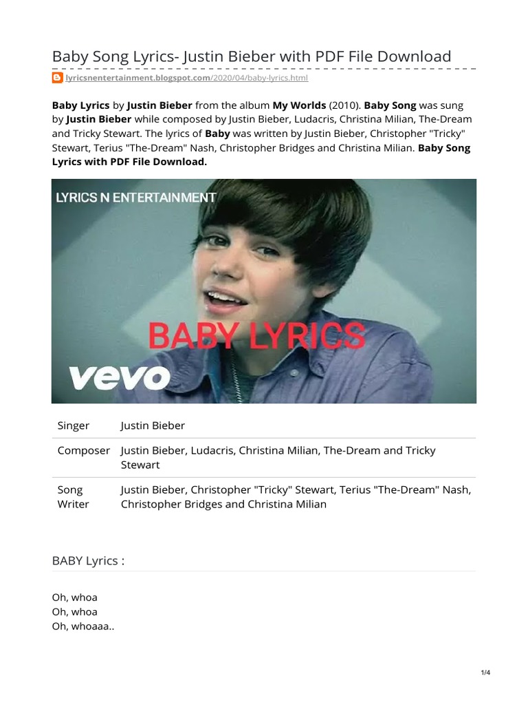 Justin Bieber S Baby Song Lyrics And Background Information Pdf