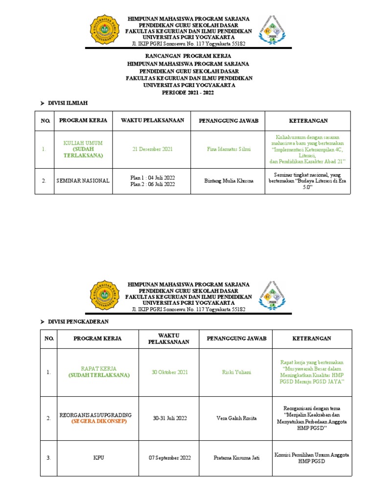 Rancangan Program Kerja HMP | PDF
