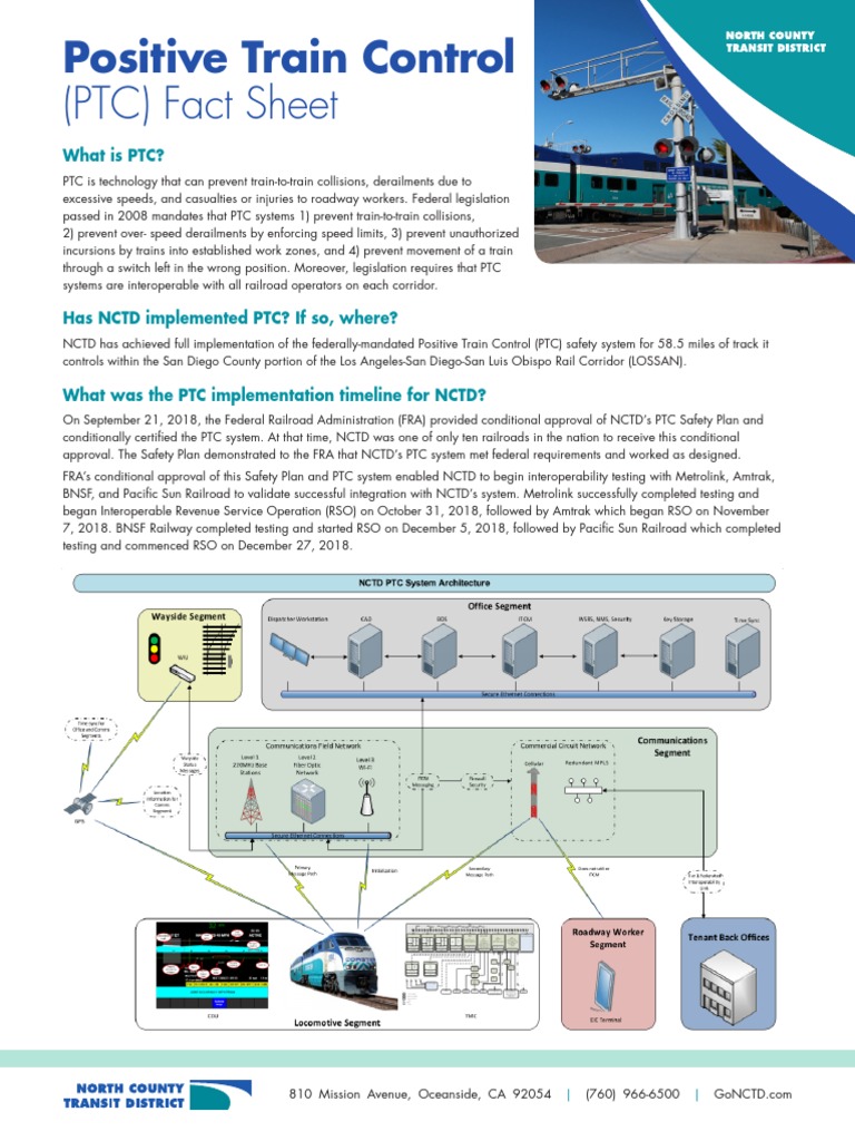 (PTC) Fact Sheet: Positive Train Control | PDF | Railway Safety | Rail ...