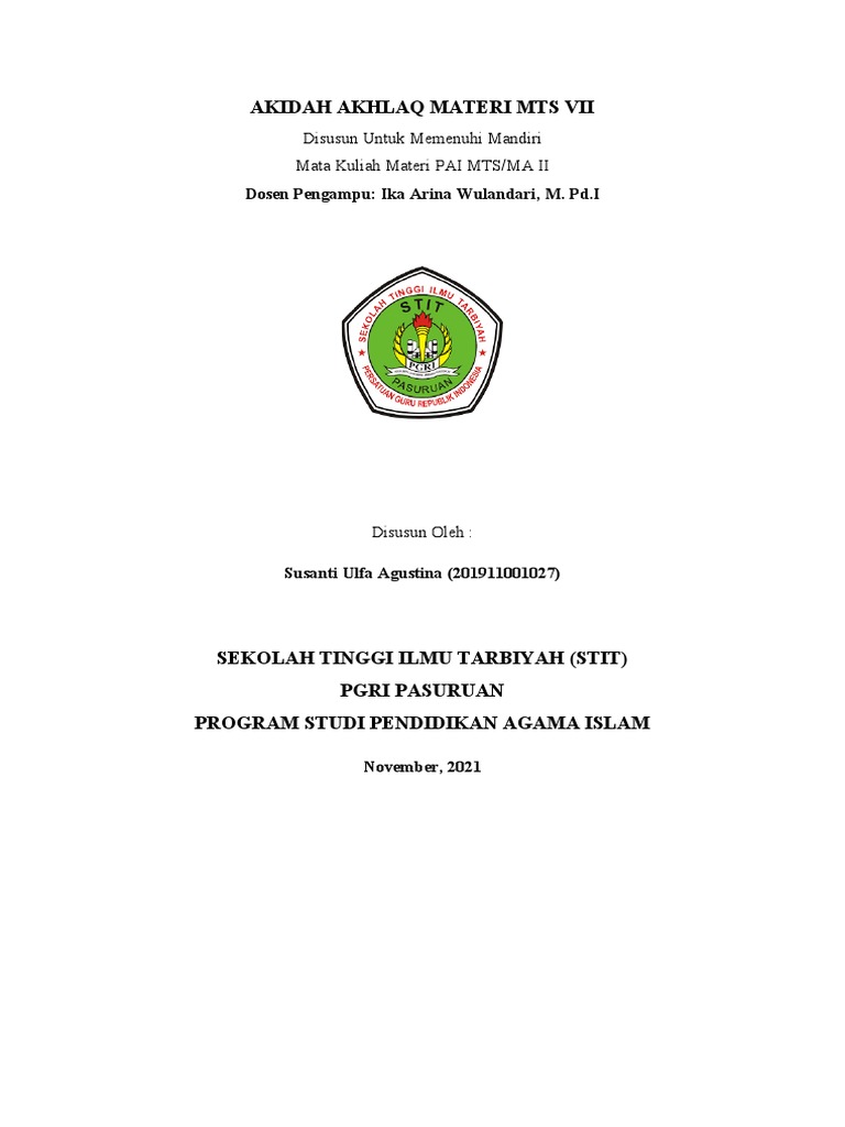 Bagi Susanti - 27 Tugas Uts Materi Mts Kelas Vii | PDF