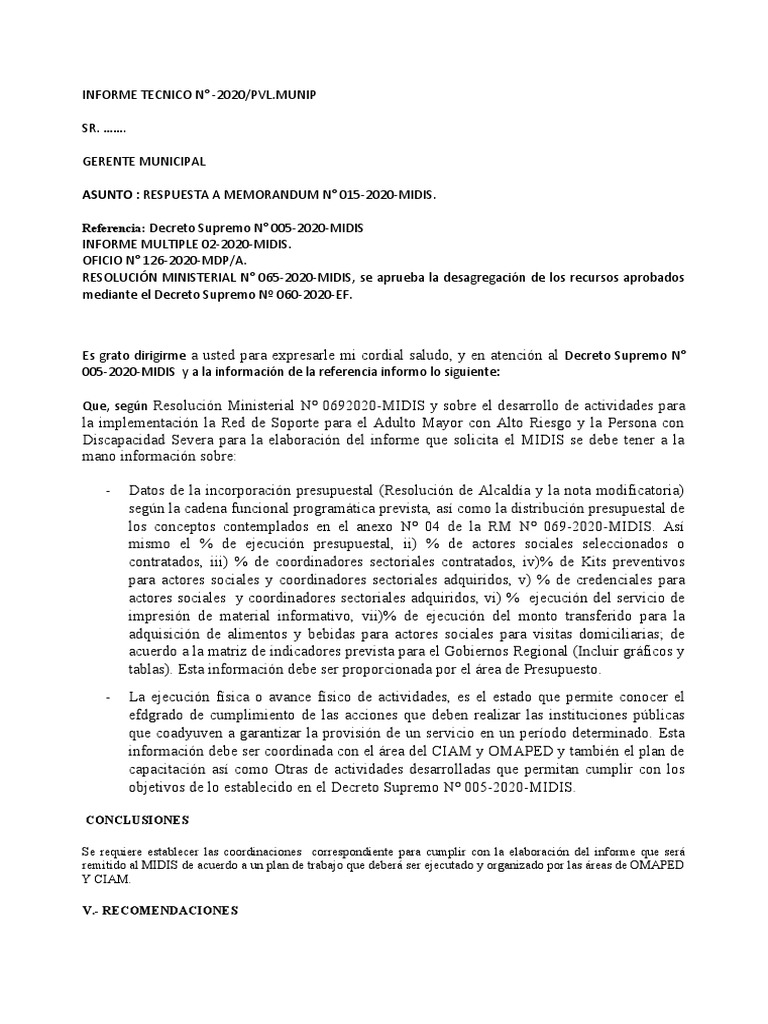 Modelo de Informe Midis | PDF