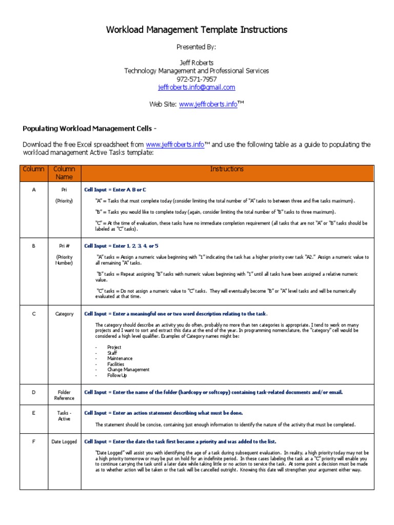 Workload Management Instructions v1.5 | PDF | Spreadsheet | Computing