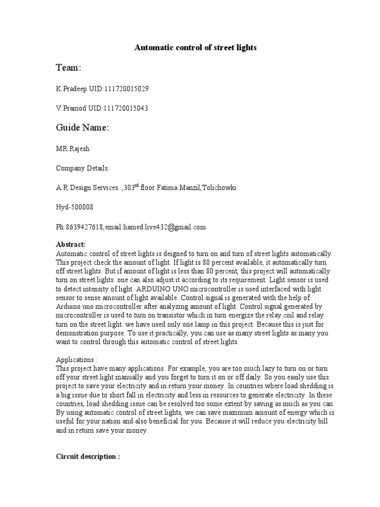Automatic Street Light Using Arduino | Download Free PDF | Electrical ...