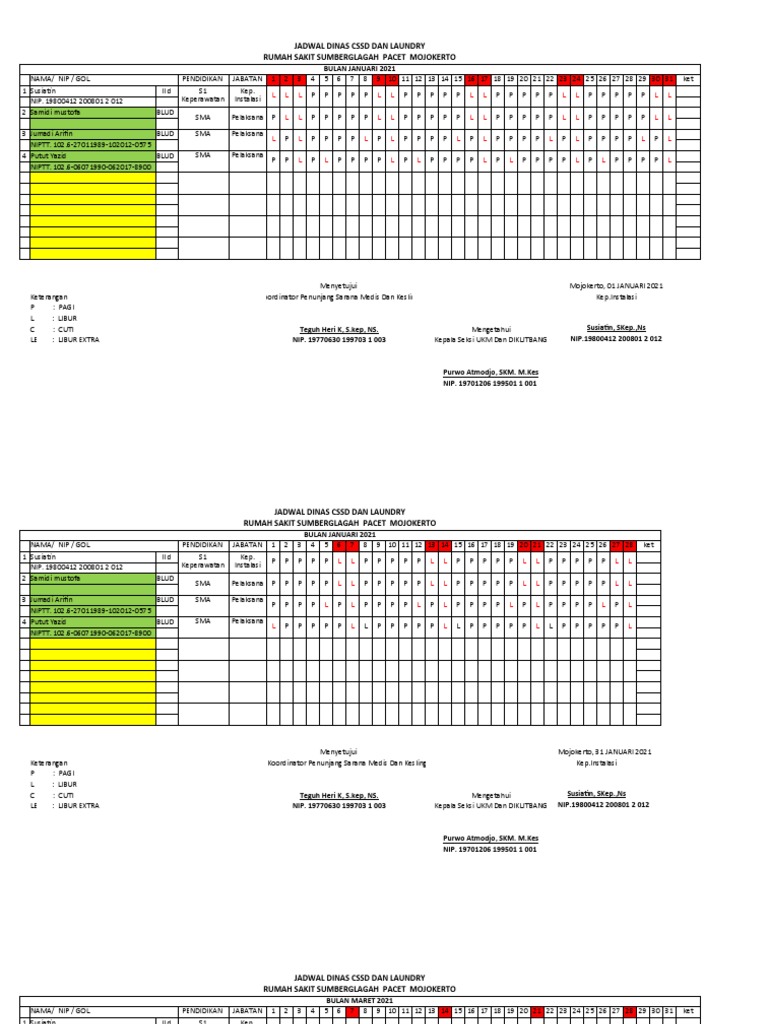 JADWAL CSSD Dan LAUNDRY 2021 | PDF