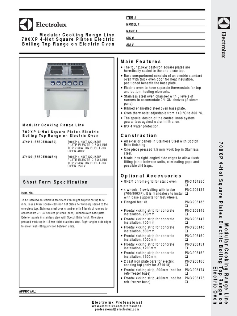 700XP 4 - Hot Square Plates El. Boiling Top El. Oven - 371018-371129 ...