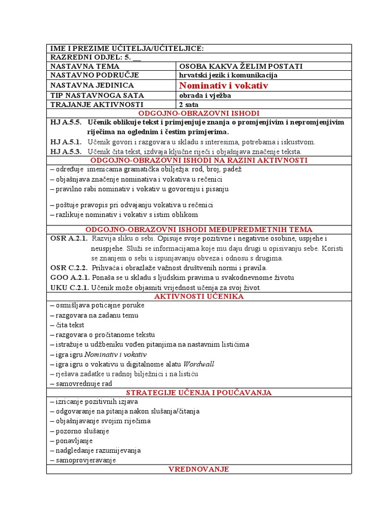 Nominativ I Vokativ | PDF