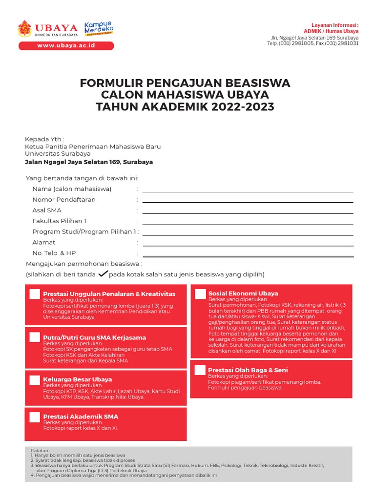 Form Pengajuan Beasiswa | PDF