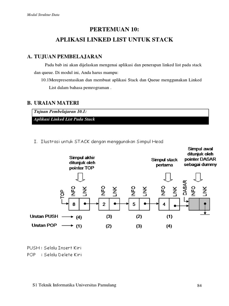 Pertemuan 10 Aplikasi Linked List Untuk Stack Dan Queue | PDF