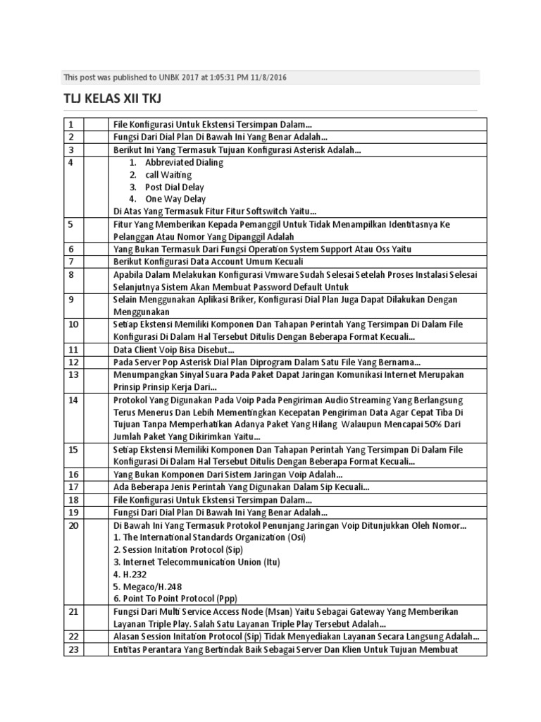 TLJ Kelas Xii TKJ: This Post Was Published To UNBK 2017 at 1:05:31 PM 11/8/2016 | PDF | Komputer