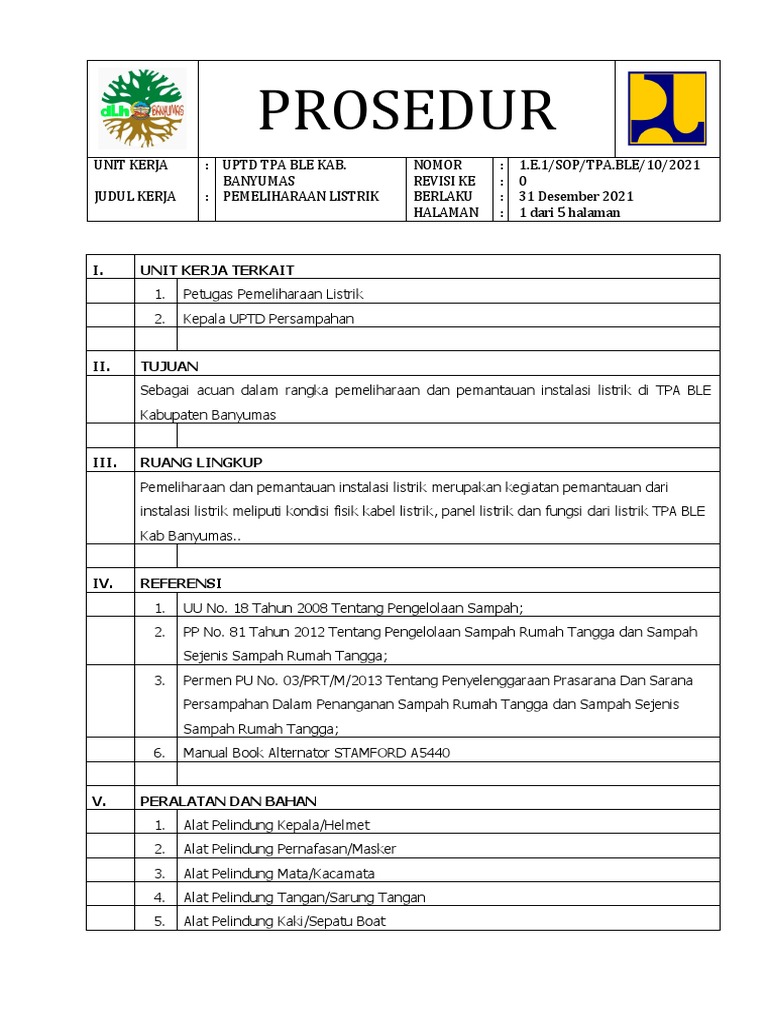 Draft Sop Tpa Bms 2021 - Iistrik | PDF