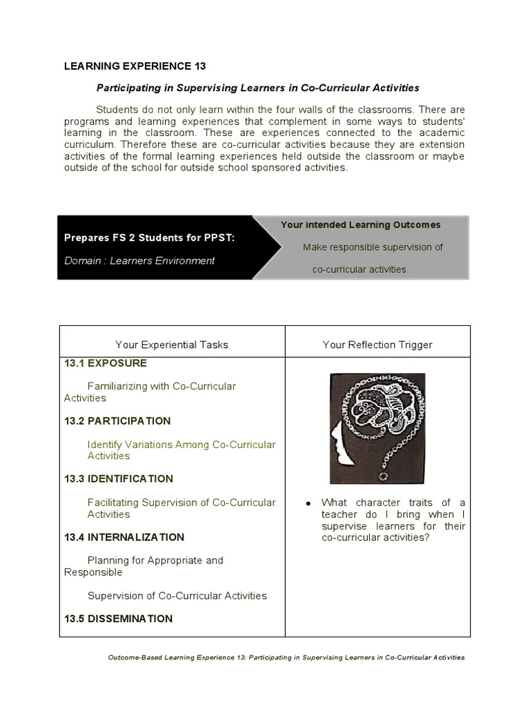 Learning Experience 13 Pdf Learning Classroom