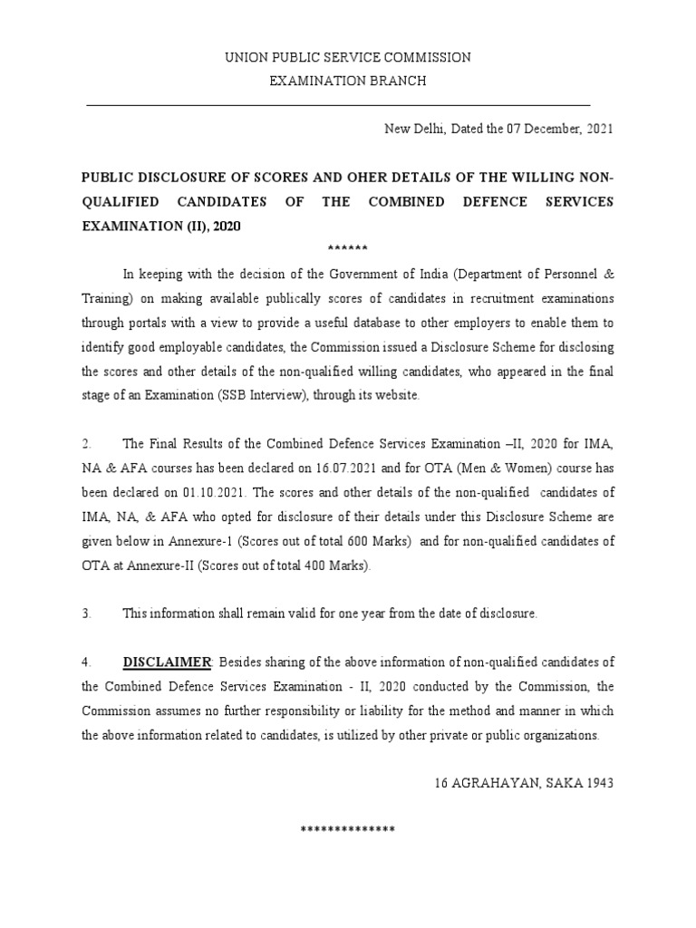 CDS Exam II 2020 Non-Qualified Scores | PDF