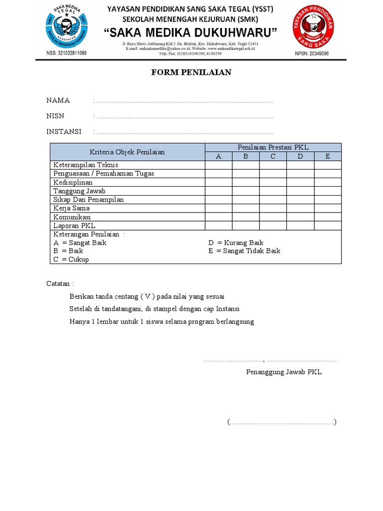 Form Penilaian PKL | PDF