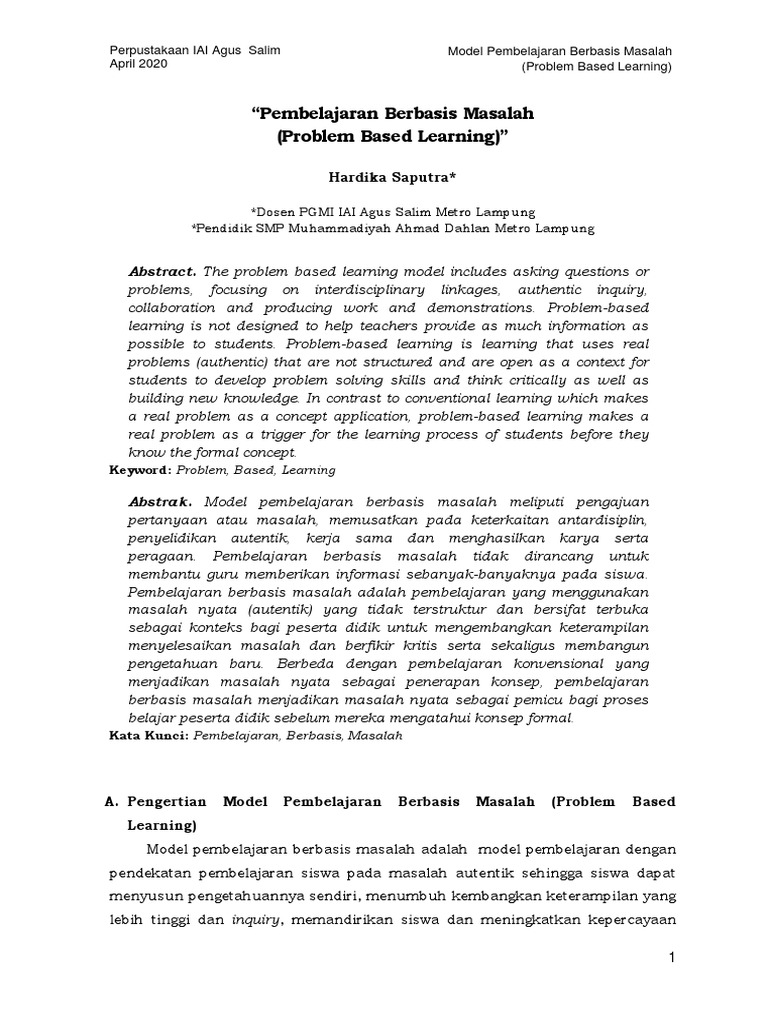 Model Pembelajaran Berbasis Masalah Problem Based Learning | PDF | Karier & Perkembangan