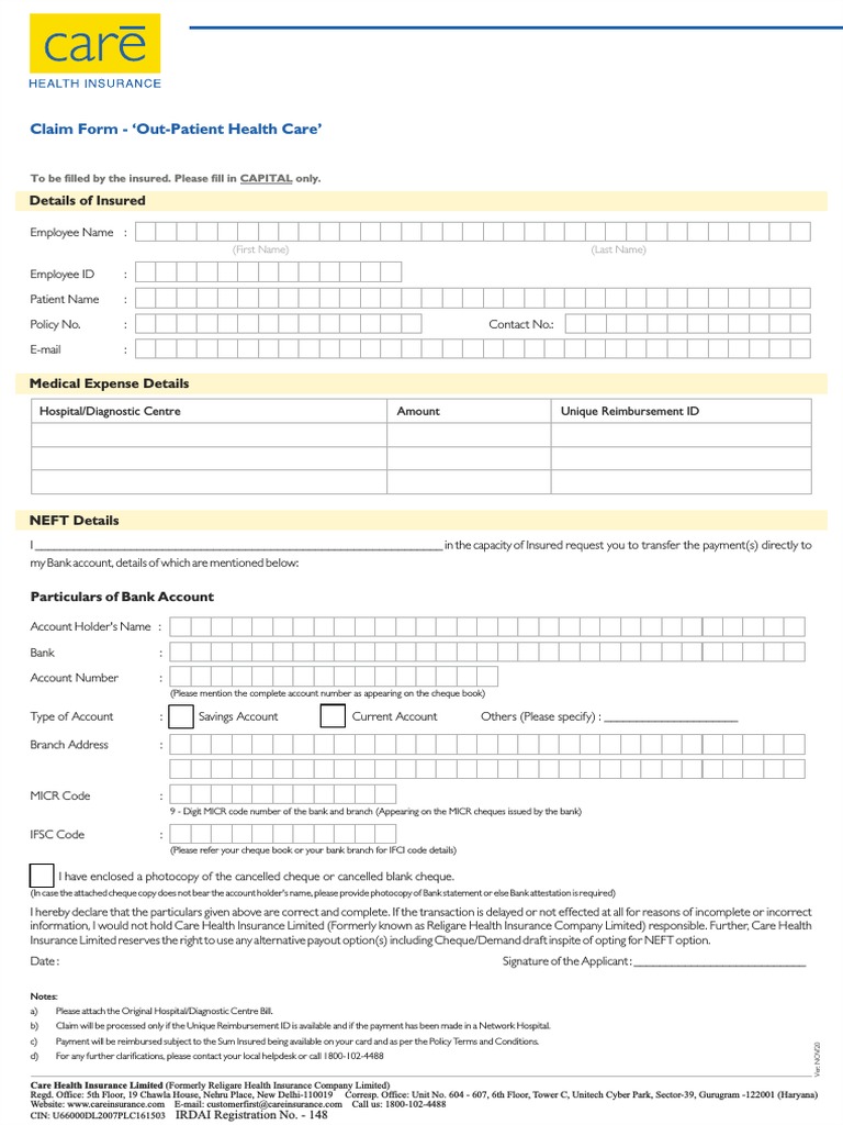 Opd Claim Form | PDF | Cheque | Banks