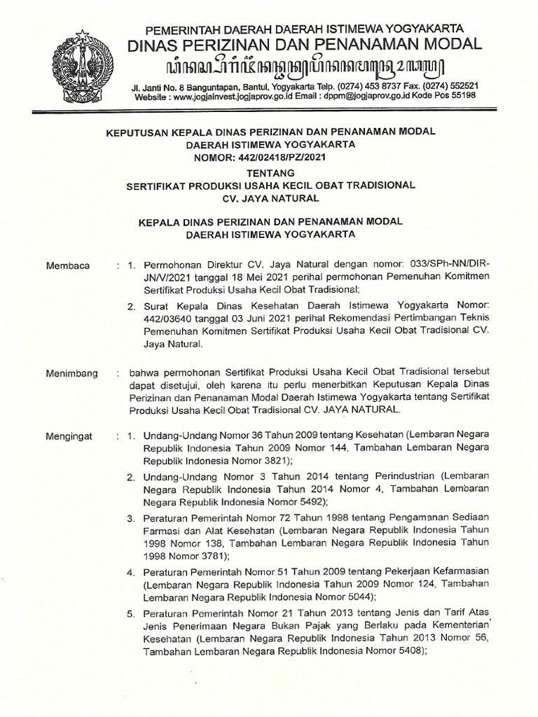 Sertifikat Produksi UKOT - 110621 | PDF