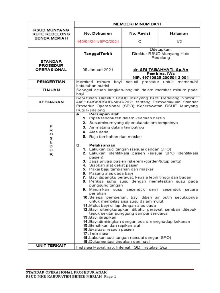 Prosedur Pemberian Minum Bayi RSUD MKR | PDF