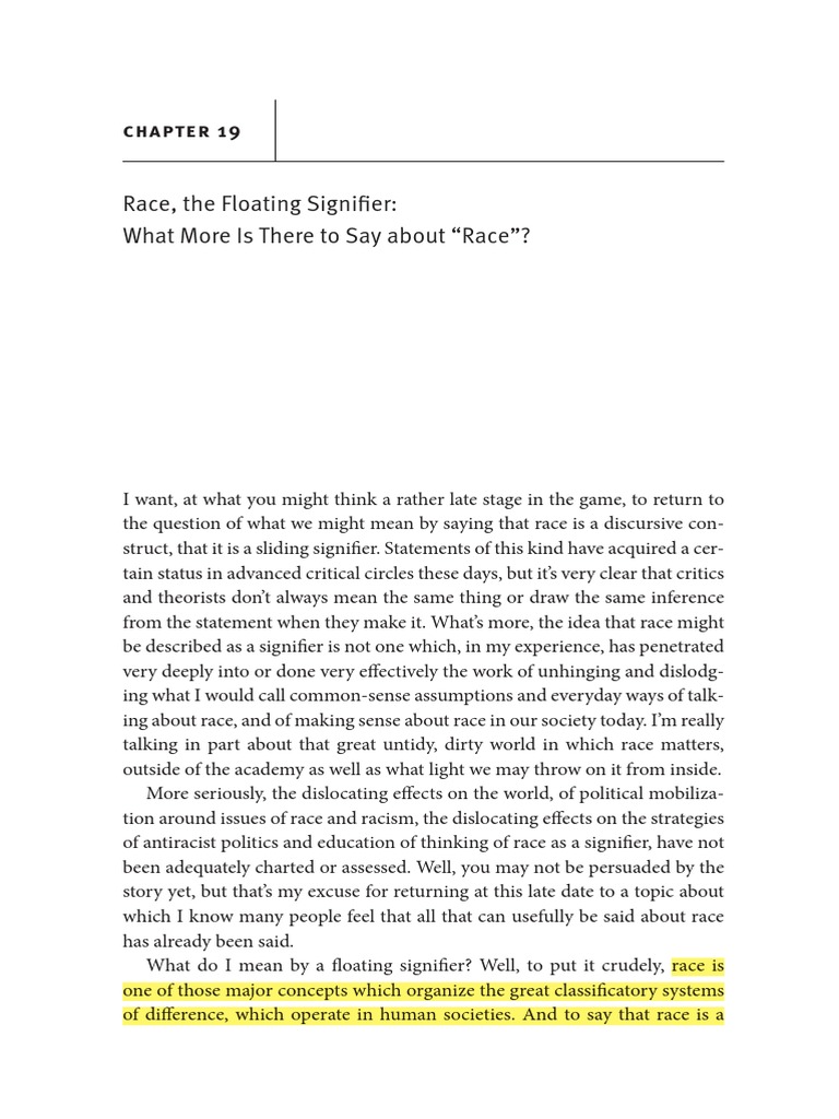Race, The Floating Signifier - What More Is There To Say About Race ...